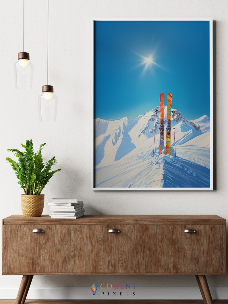 Multi Colour Ski in Snow Art | Women Skiers | Ski Poster | Retro Prints ...