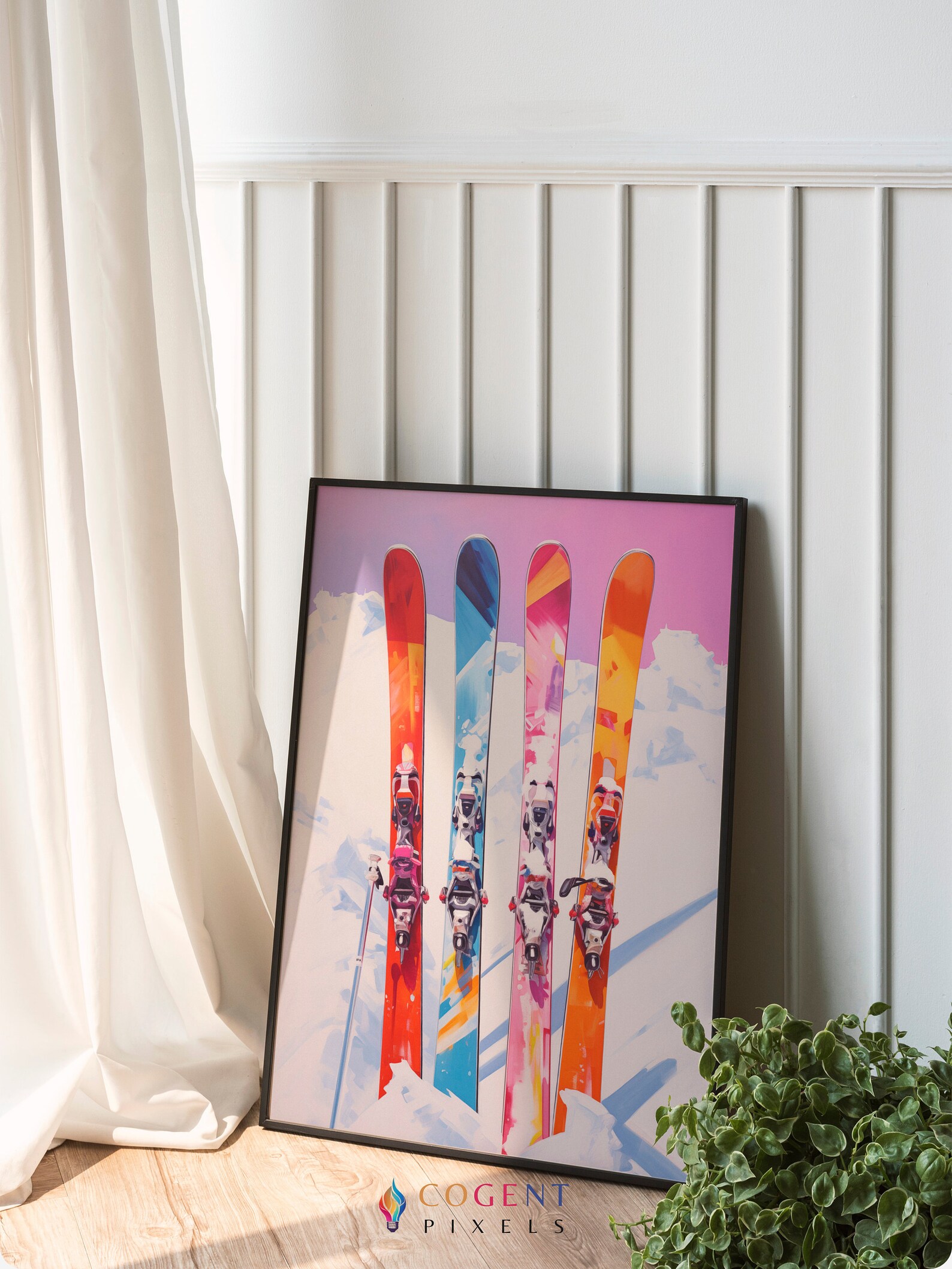 Colorful Skies | Women Skiers | Ski Poster | Retro Prints | Antique ...