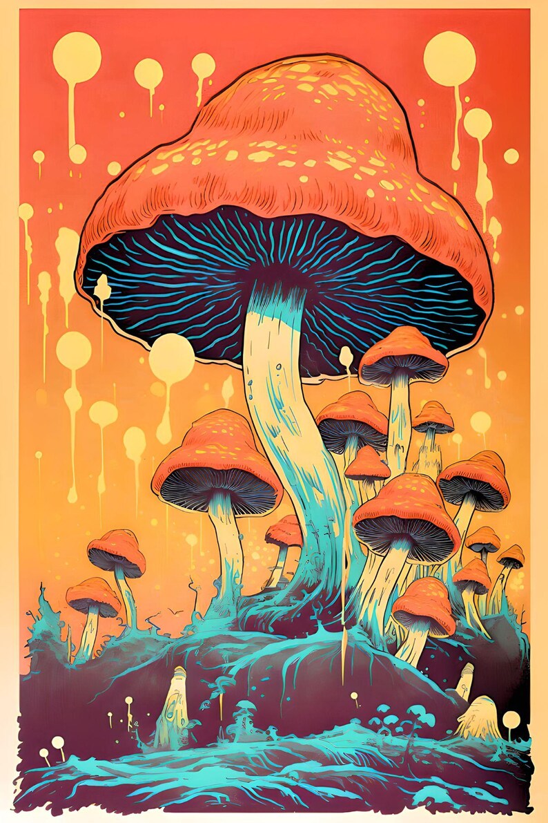 Mushroom 70s Style Poster, Retro Wall Art, Trendy 70s Print, Wall Decor ...