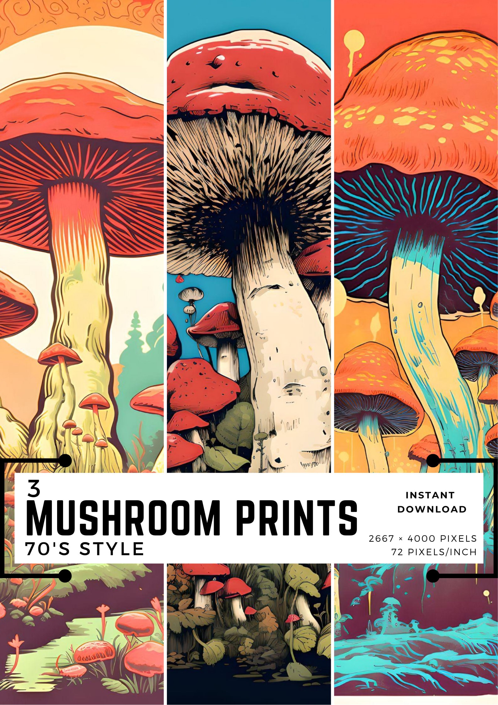Mushroom 70s Style Poster, Retro Wall Art, Trendy 70s Print, Wall Decor ...
