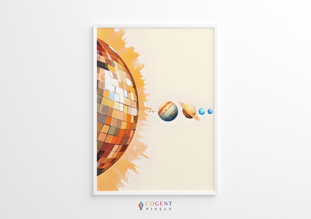 Solar Orange Disco Ball System Art, Girly Wall Art, Disco Ball Print ...
