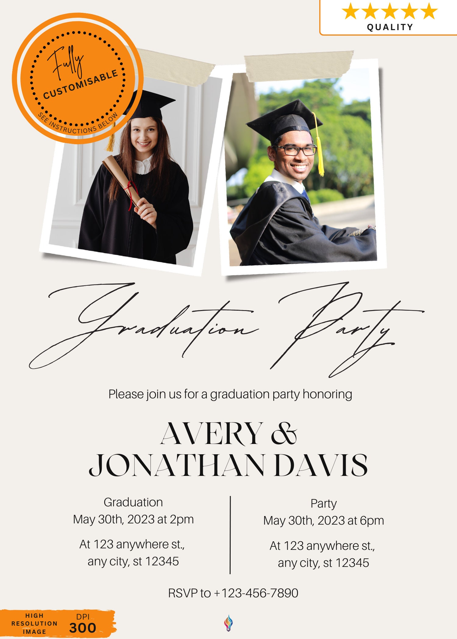 Sibling Graduation Invitation | Printable High School or College Grad ...