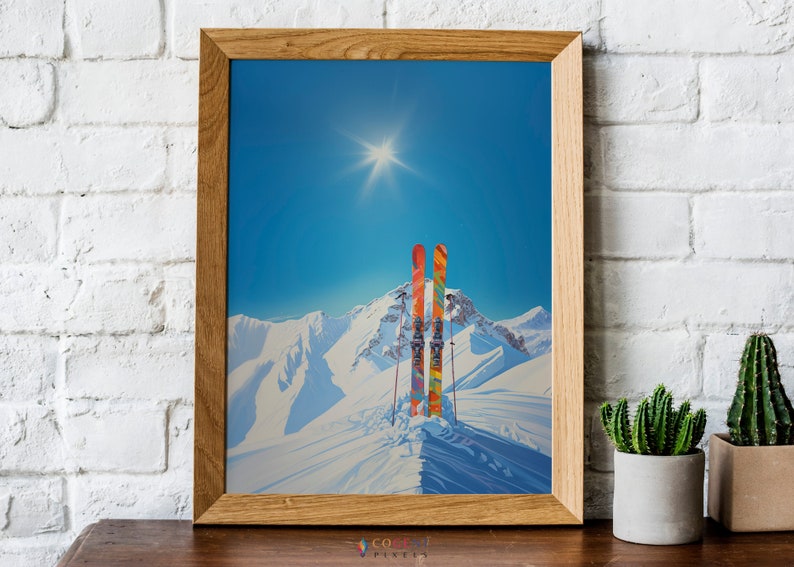 Multi Colour Ski in Snow Art | Women Skiers | Ski Poster | Retro Prints ...