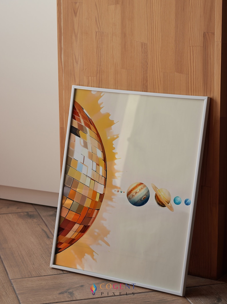 Solar Orange Disco Ball System Art, Girly Wall Art, Disco Ball Print ...