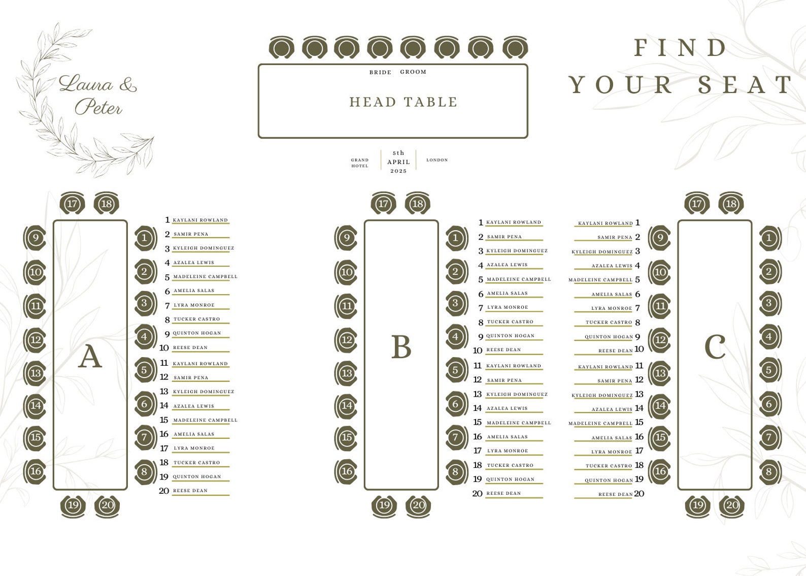 Editable Visual Wedding Seating Chart Template | Head Table Plans ...