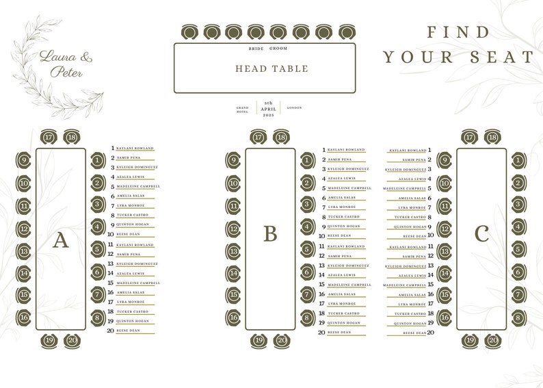 Editable Visual Wedding Seating Chart Template | Head Table Plans ...