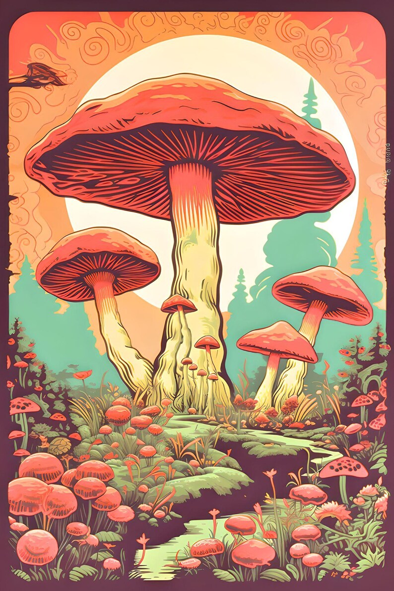 Mushroom 70s Style Poster, Retro Wall Art, Trendy 70s Print, Wall Decor ...