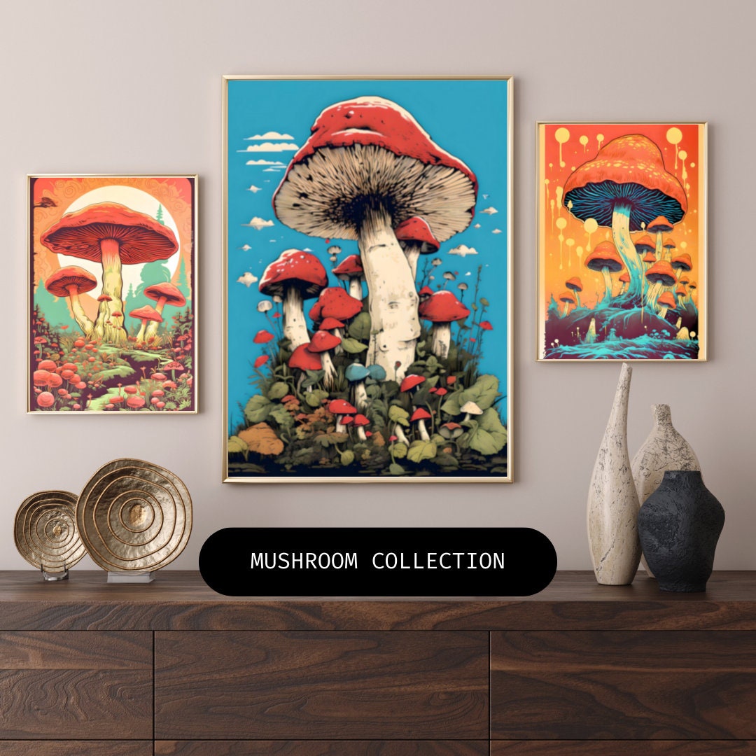Mushroom 70s Style Poster, Retro Wall Art, Trendy 70s Print, Wall Decor ...