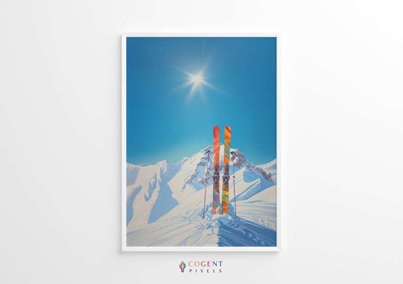 Multi Colour Ski in Snow Art | Women Skiers | Ski Poster | Retro Prints ...
