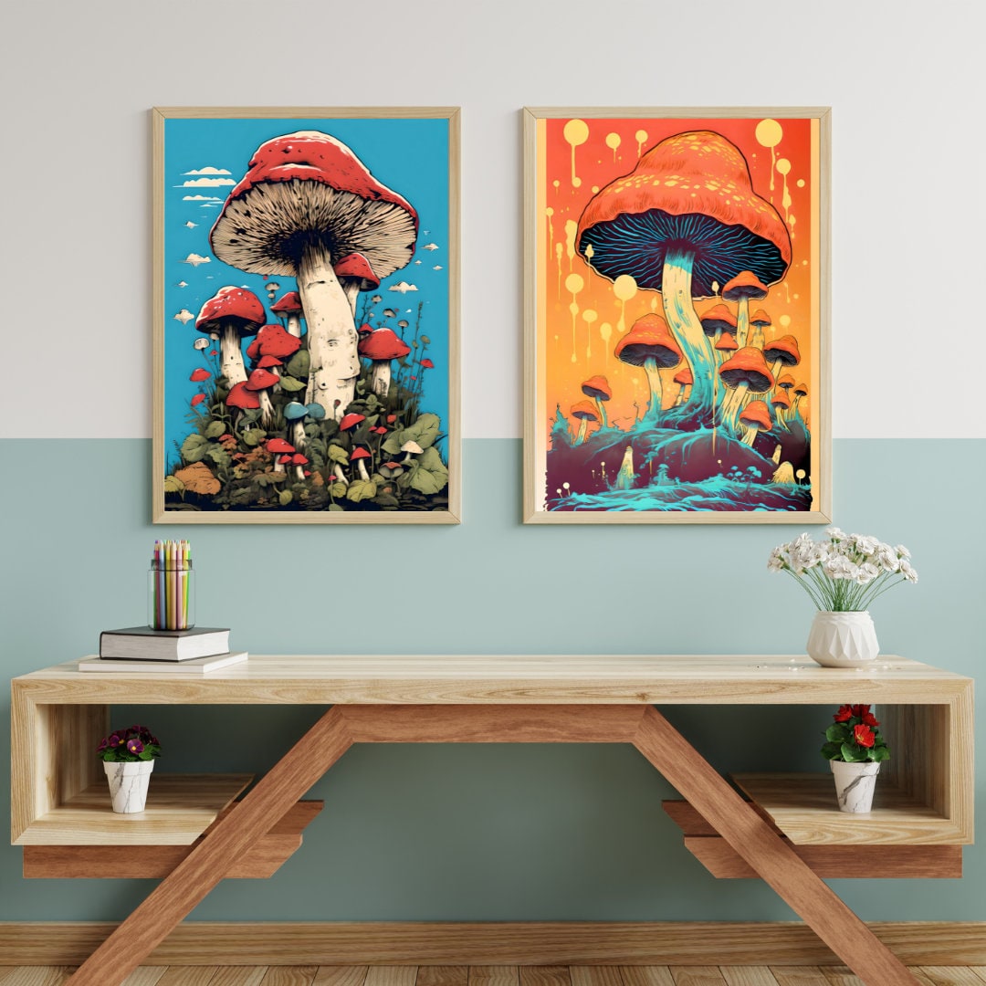 Mushroom 70s Style Poster, Retro Wall Art, Trendy 70s Print, Wall Decor ...