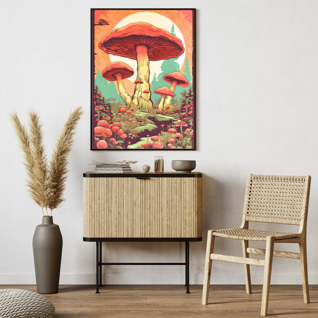Mushroom 70s Style Poster, Retro Wall Art, Trendy 70s Print, Wall Decor ...