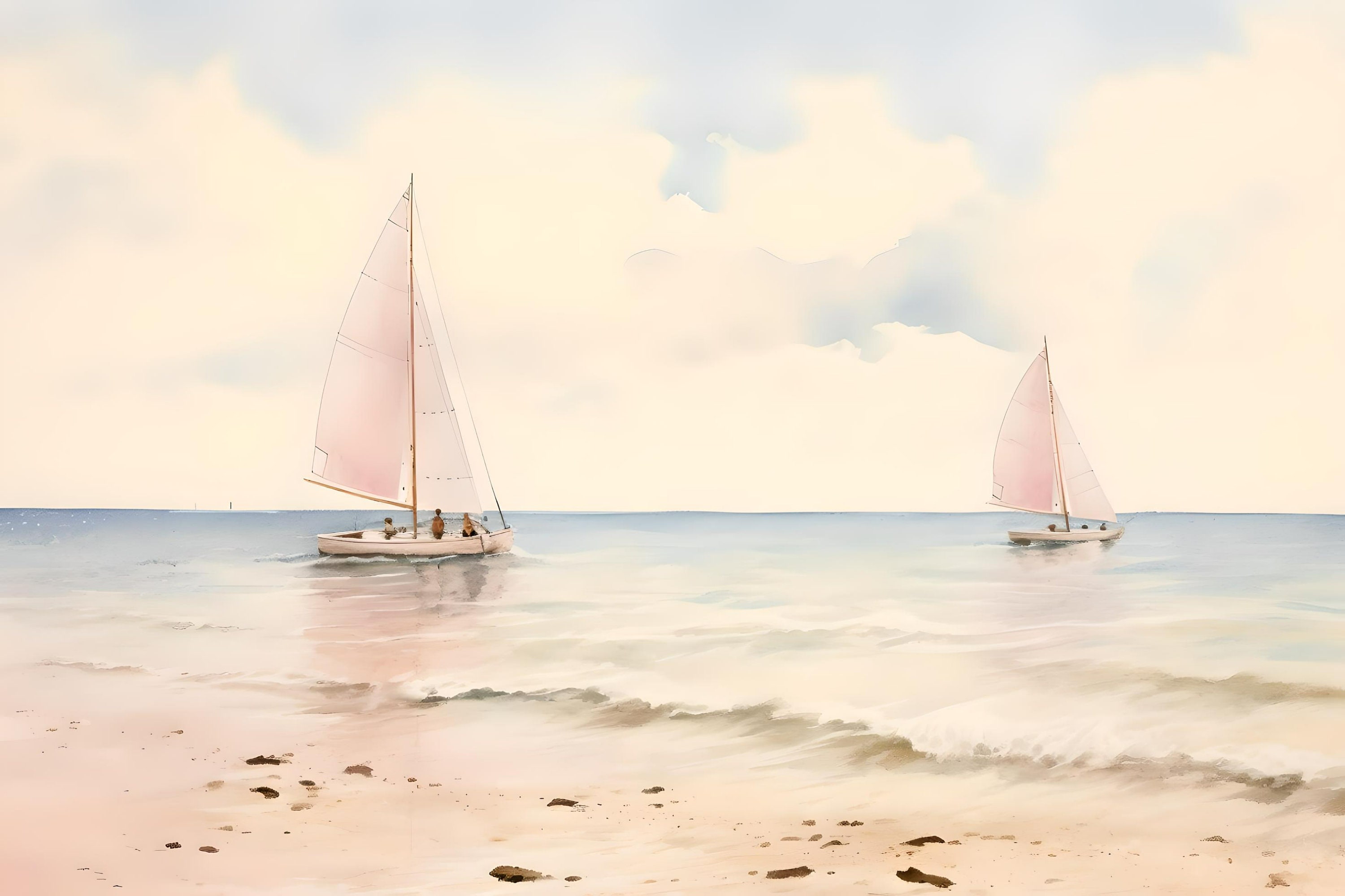 Pink Sailing Boats Decor, Printable Digital Download, Coastal Pink ...