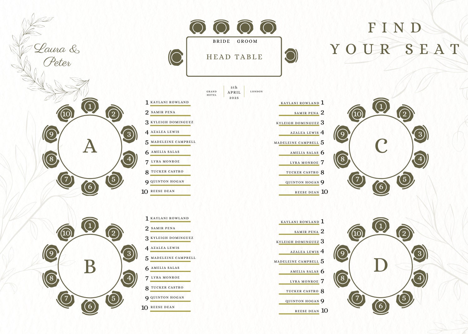 Editable Visual Wedding Seating Chart Template | Head Table Plans ...