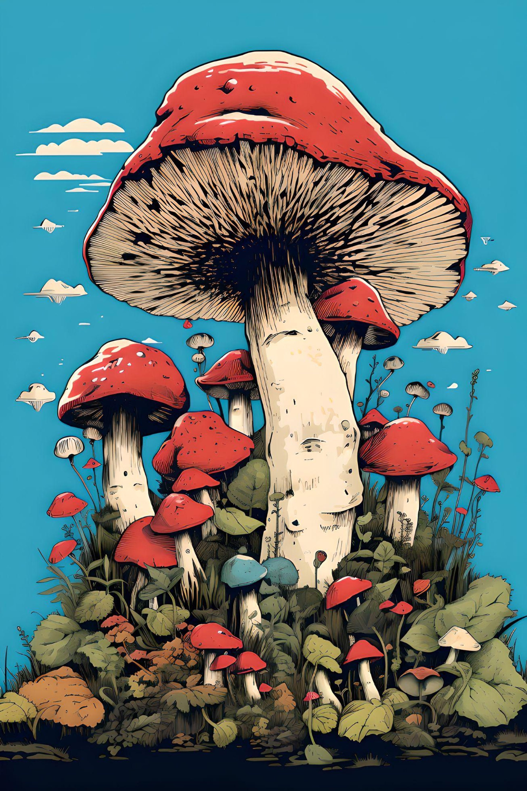 Mushroom 70s Style Poster, Retro Wall Art, Trendy 70s Print, Wall Decor ...