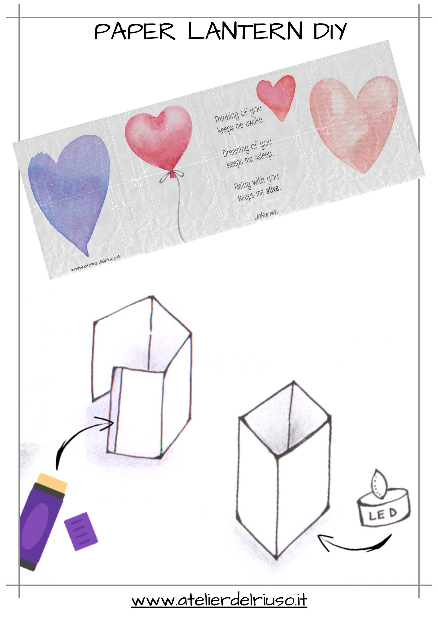 Valentine Paper Lantern, Printable Diy ENG ITA Print, Fold, Glue ...