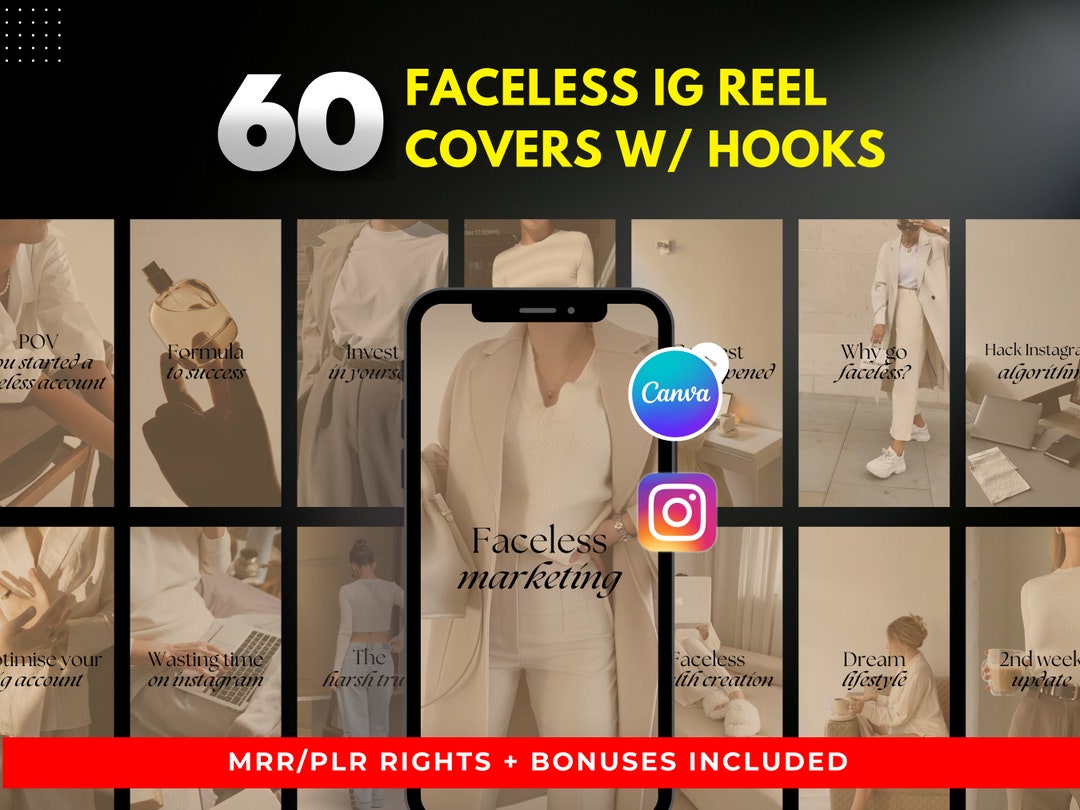 60 Faceless Instagram Reels Cover Bundle W/ Hooks L Beige Brown Theme L ...