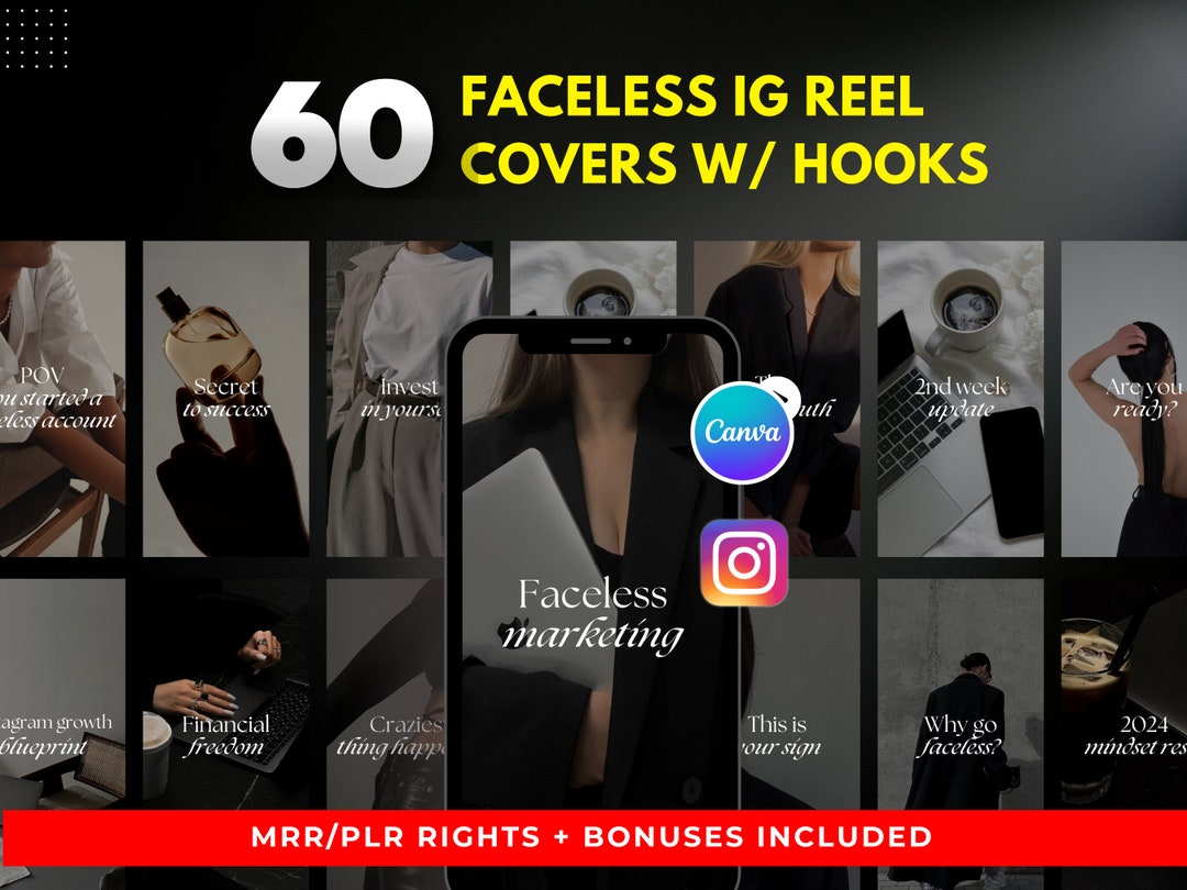 60 Faceless Instagram Reels Cover Bundle W/ Hooks L Dark Aesthetic L ...