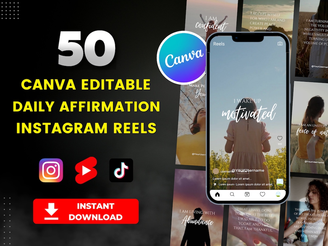 50 Positive Affirmations Instagram Reels: Canva Templates (digital ...