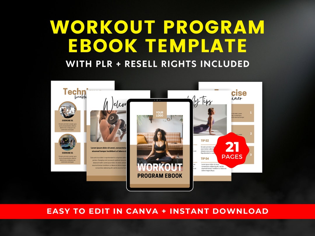 PLR Fitness Workout Program Ebook Canva Template L Ebook Planner ...