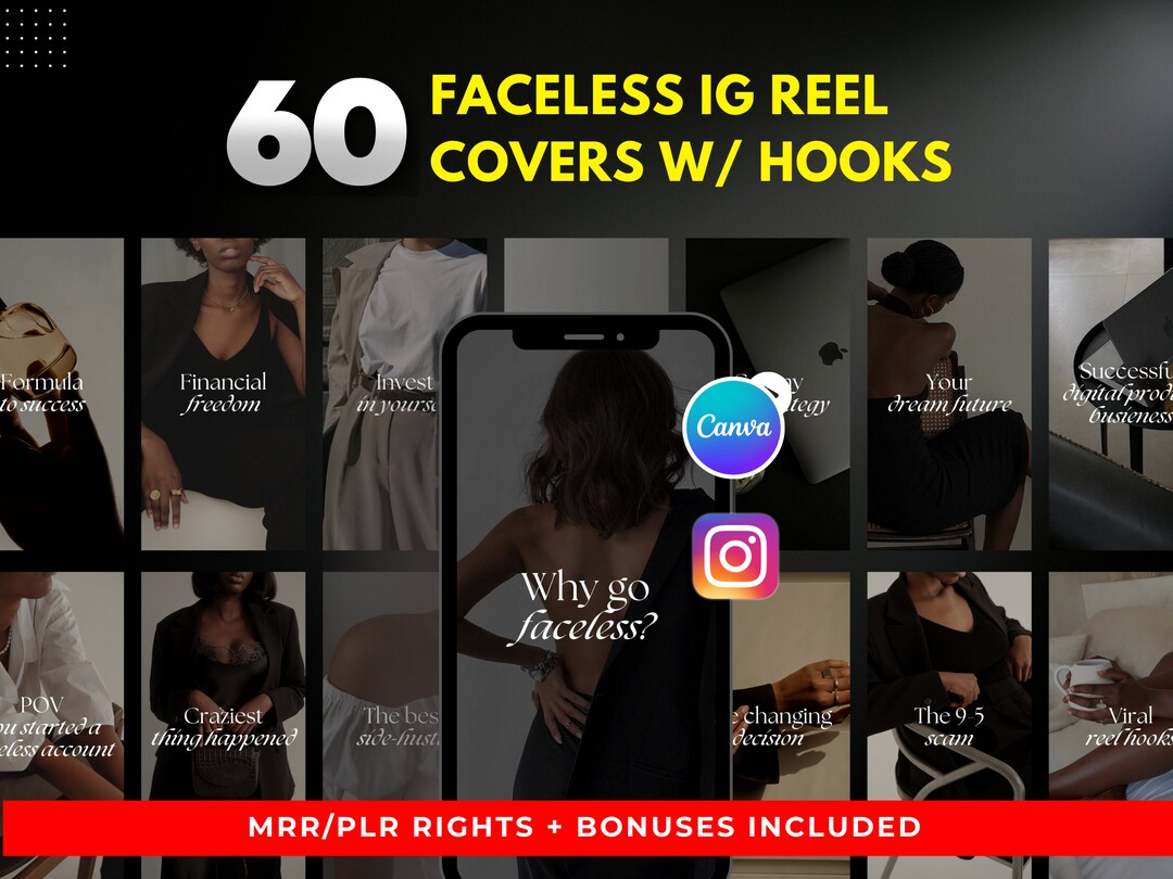 60 Faceless Instagram Reels Cover Bundle W/ Hooks L Melanin Dark ...