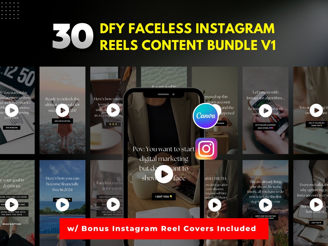30 Faceless Instagram Reels Bundle Vol 1 L DFY Canva Video Templates ...