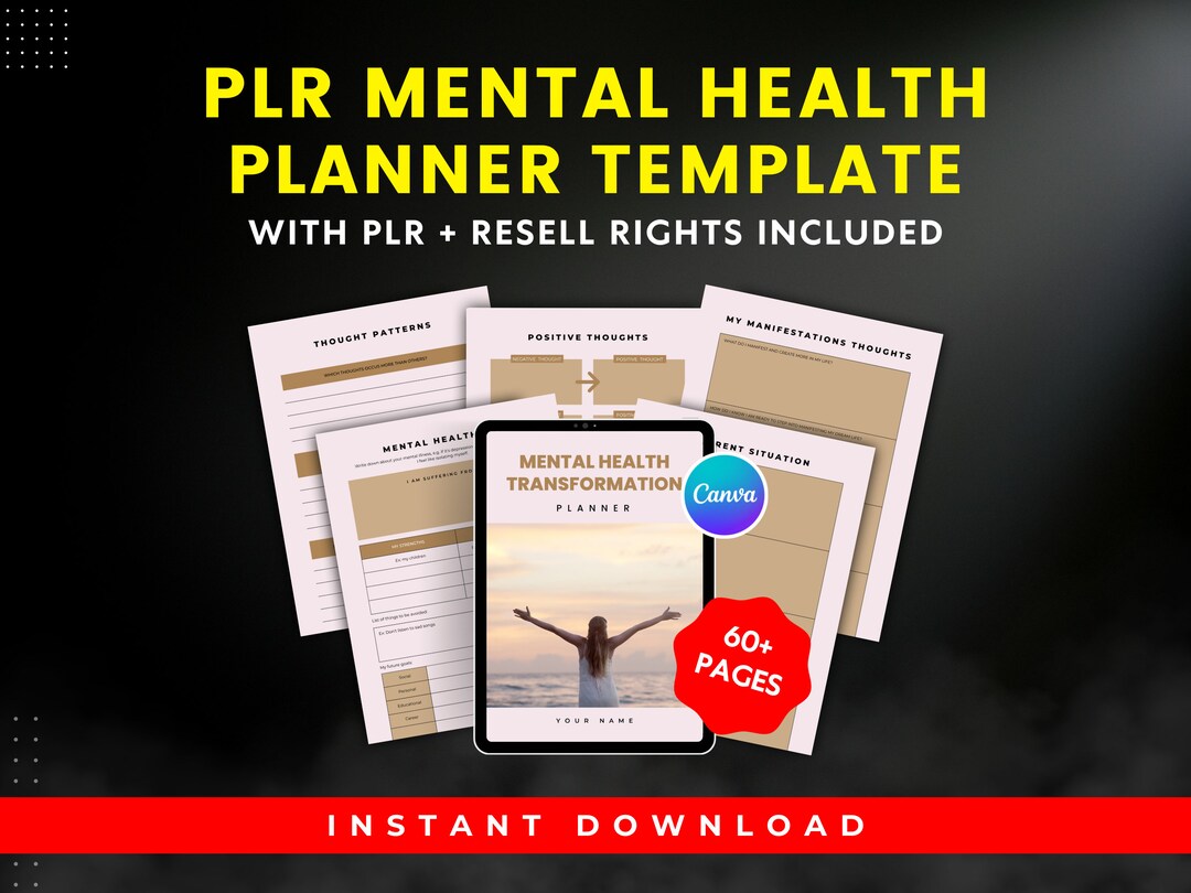 PLR Mental Health Transformation Planner I A4 Size I Printable Mental Health Journal I Canva ...
