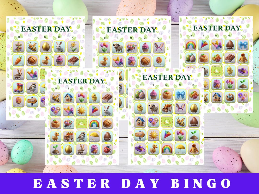 80 Easter Bingo Cards Printable Game, Easter Bingo Boards Activity for ...