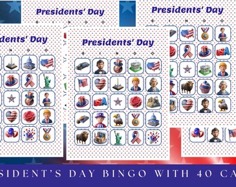 Presidents Day & US Symbols BINGO Game- 25 Boards and Calling Cards ...