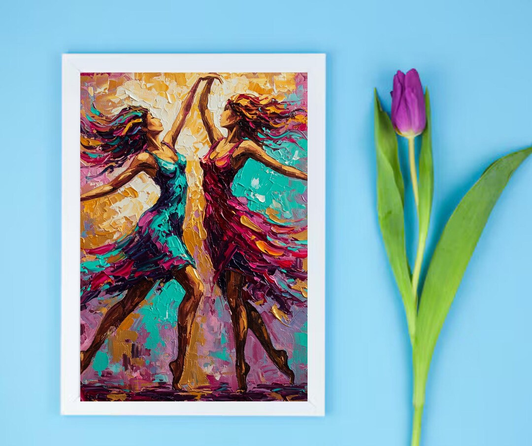 Women Dancing Oil Painting, Digital Art, Elegant Dance Artwork, Female ...