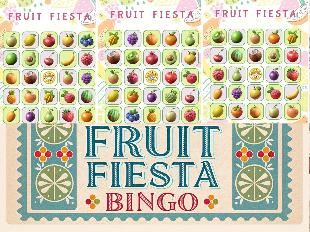 60 Fruit Bingo Cards Printable Game, Fruit Bingo Boards Game, Fruit ...