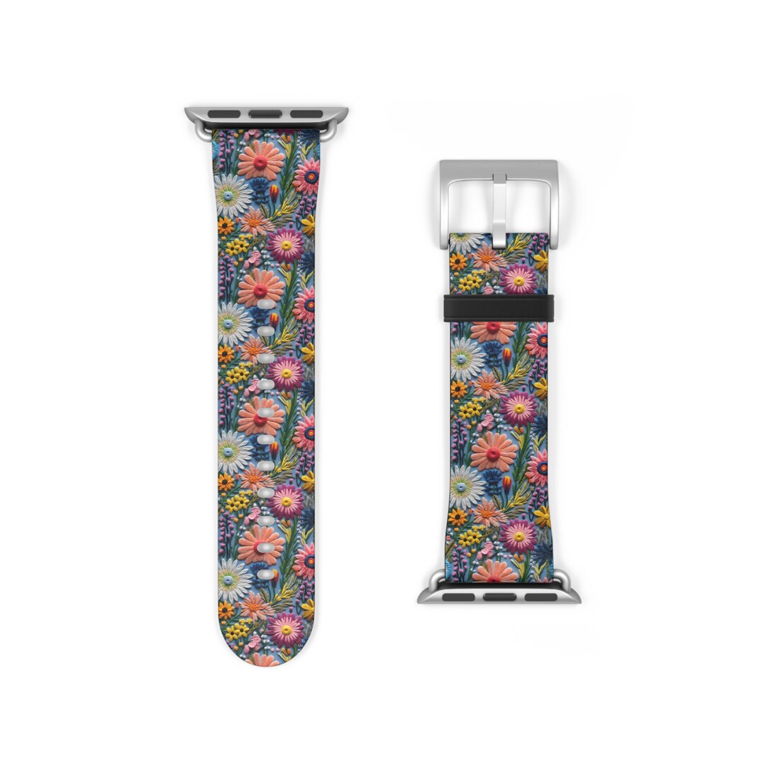 Embroidered Look Colorful Floral Iwatch Band, Wristband, Fabric Strap ...