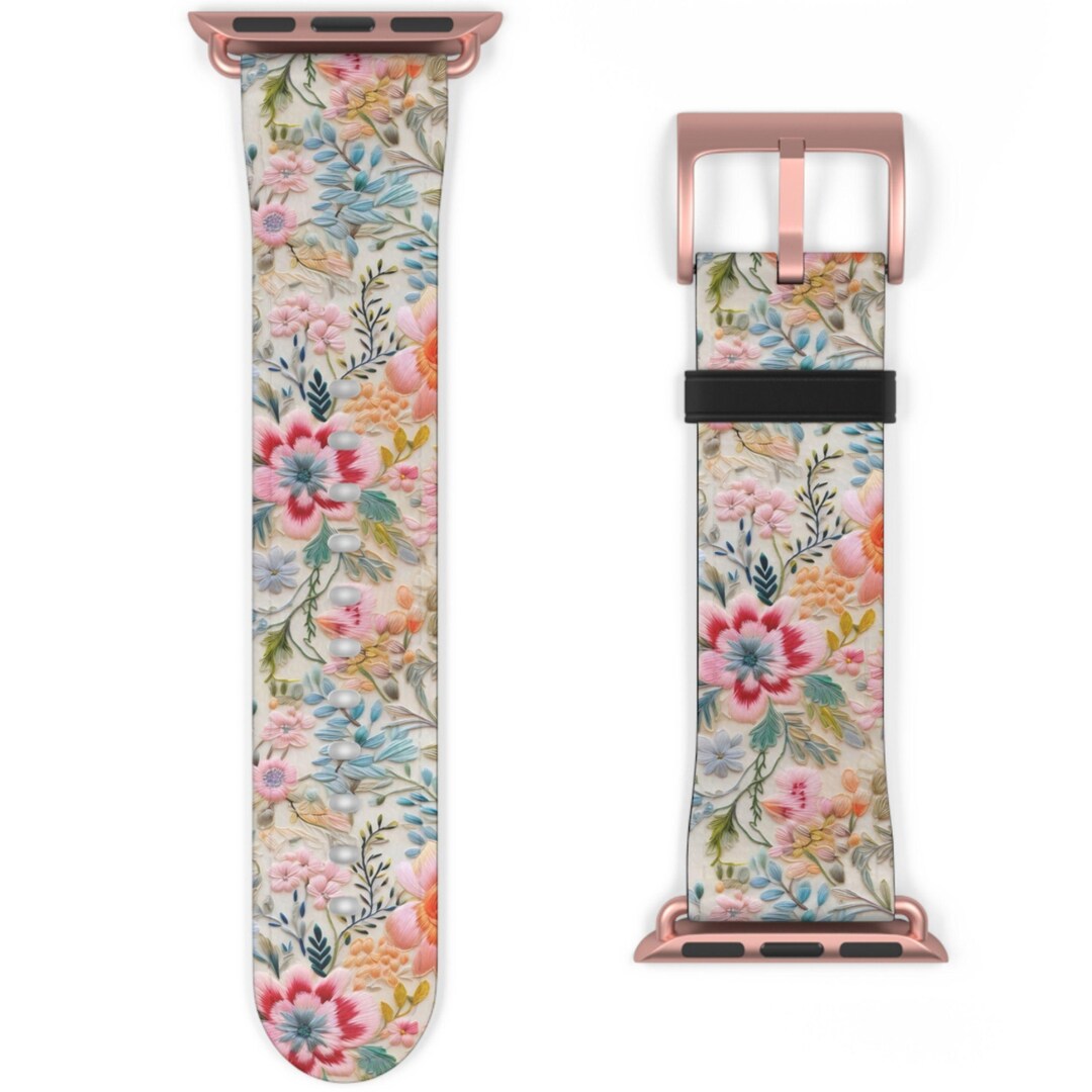 Dainty Floral Apple Watch Band Aesthetic Vegan Leather Strap in Pastels ...