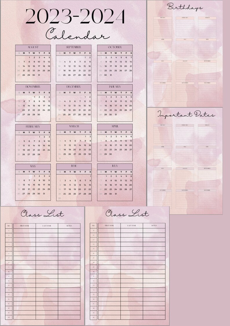 Academic Planner in Pink Watercolour - Etsy
