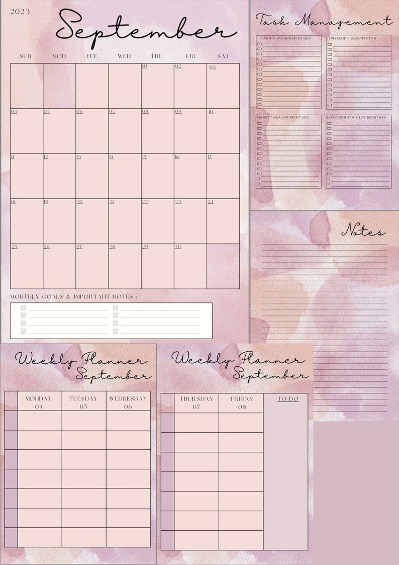 Academic Planner in Pink Watercolour - Etsy