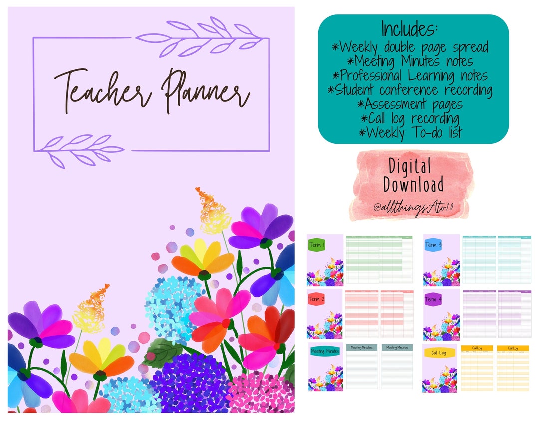 Teacher Diary/teacher Planner - Purple Flowers - Etsy