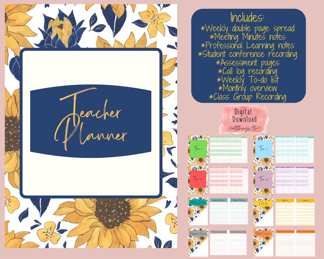 Teacher Diary / Teacher Planner - Sunflowers - Etsy