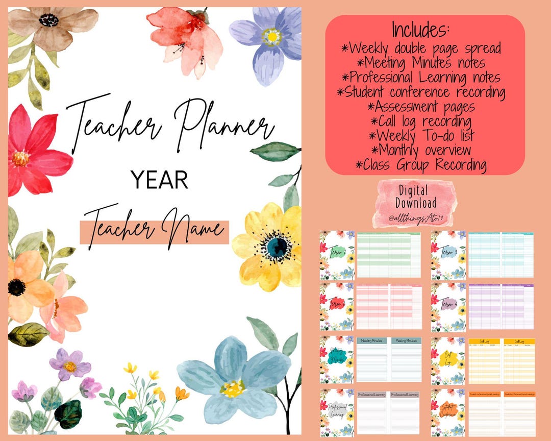 Teacher Diary / Teacher Planner - Floral - Etsy Australia