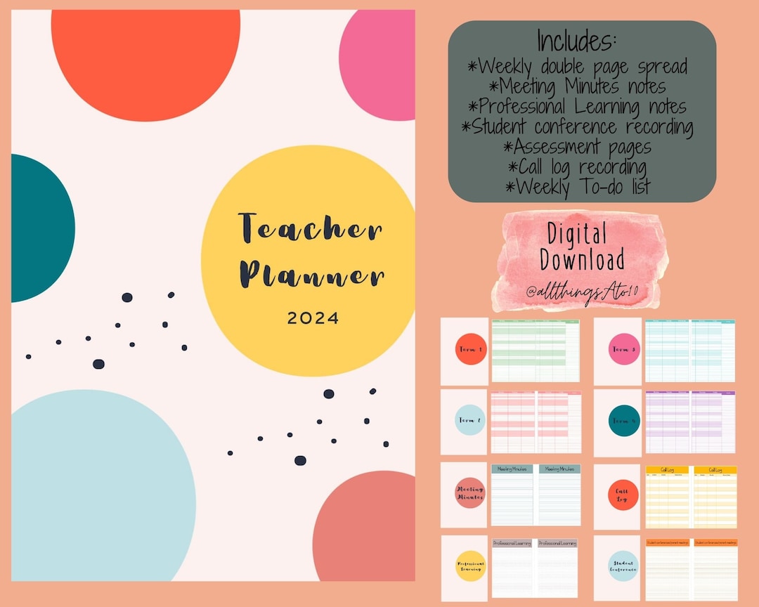 Teacher Diary / Teacher Planner - Coloured Dots - Etsy