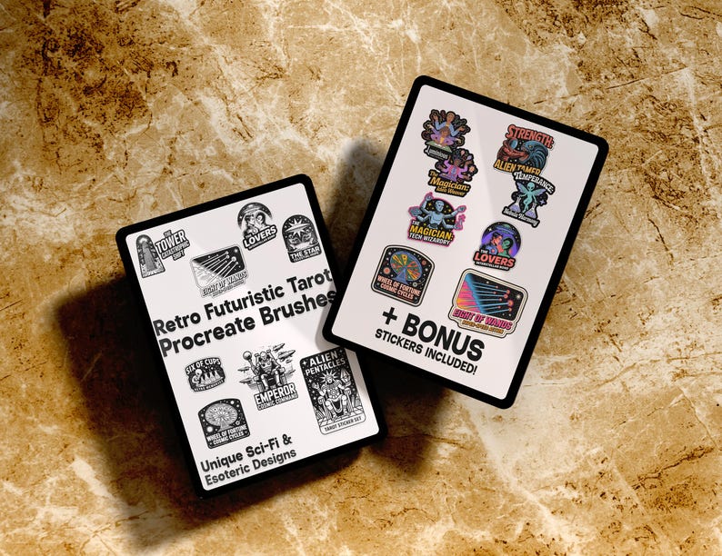 Retro Futuristic Tarot Procreate Stamp Brushes | Cyberpunk Mystic ...