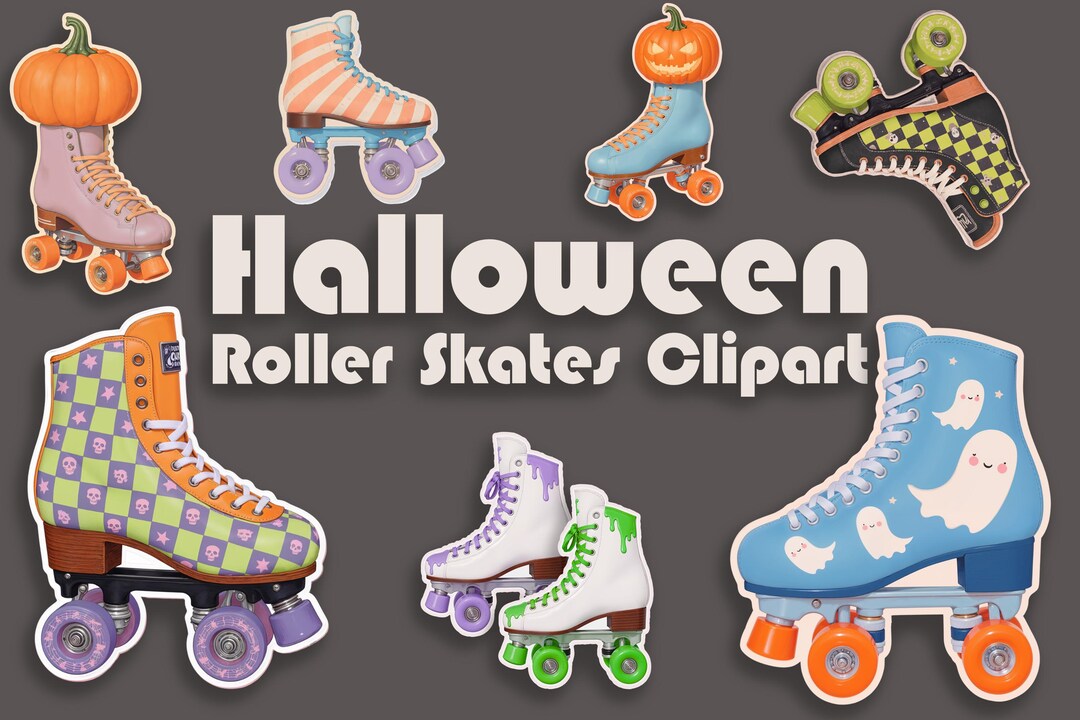 Halloween Roller Skates Clipart | Spooky Skating PNG Stickers | Cute ...