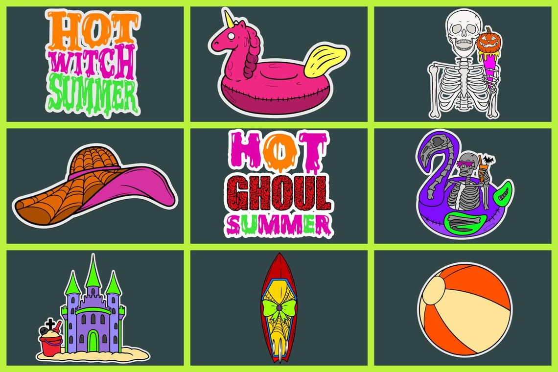Summerween Hot Ghoul Vector Stickers Set - 40 High-quality PNG Files ...