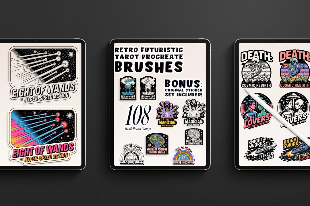 Retro Futuristic Tarot Procreate Stamp Brushes | Cyberpunk Mystic ...