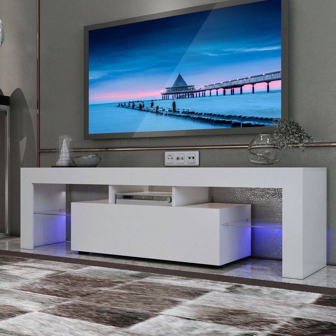 White Modern TV Stand / Long TV Console With LED / Media - Etsy
