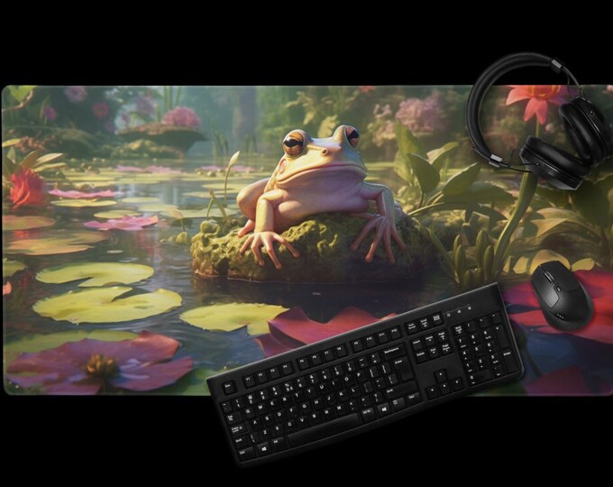 Lofi Desk Mat, Kawaii Gaming Mouse Pad, Cute Frog Deskpad, Lily Pad ...