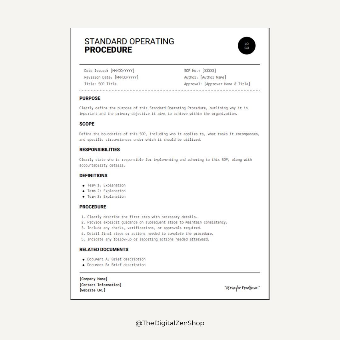 Minimalist Standard Operating Procedure (SOP) Template for Canva ...
