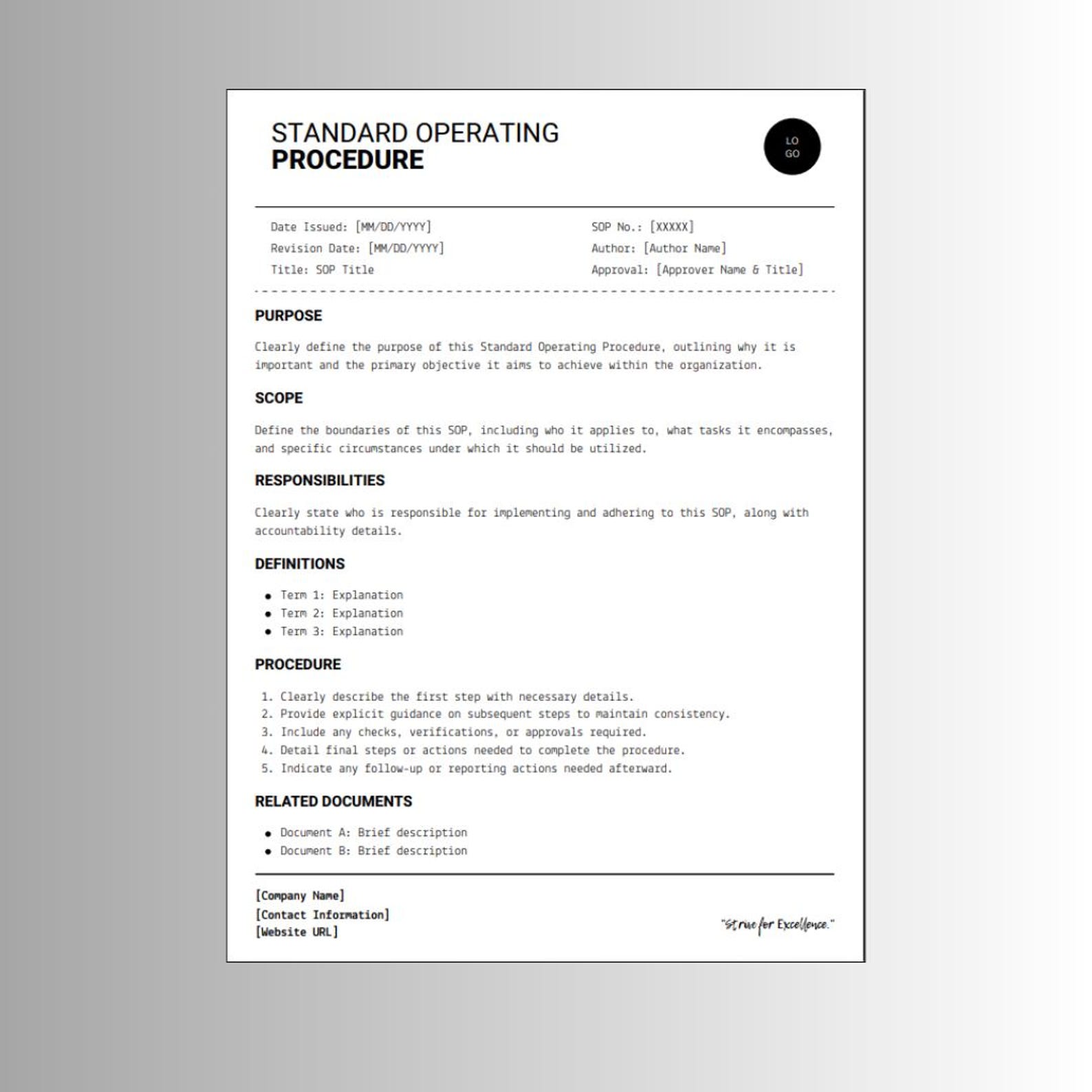 Minimalist Standard Operating Procedure (SOP) Template for Canva ...