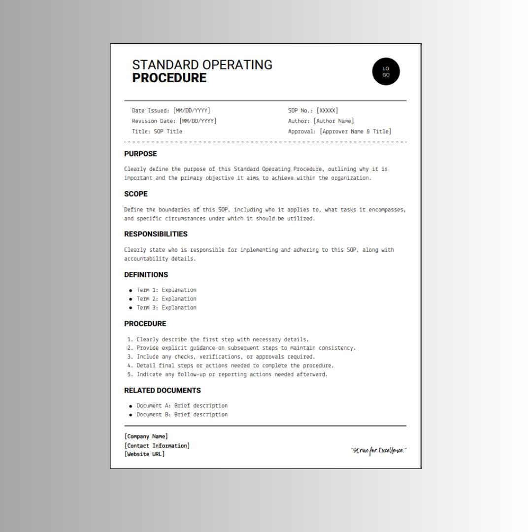 Minimalist Standard Operating Procedure (SOP) Template for Canva ...