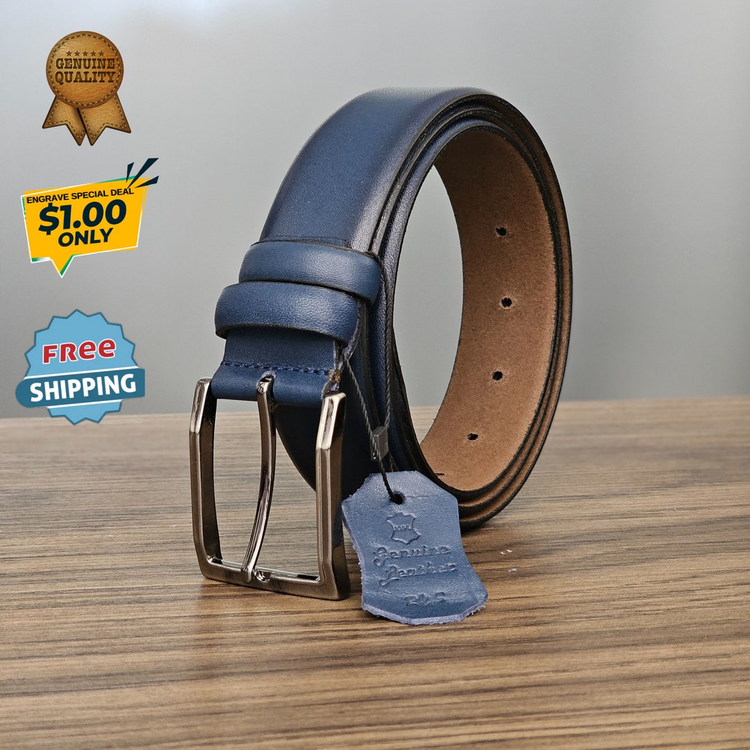 Genuine Leather Belt Blue Leather Belt Gifts for Men Accessories for ...