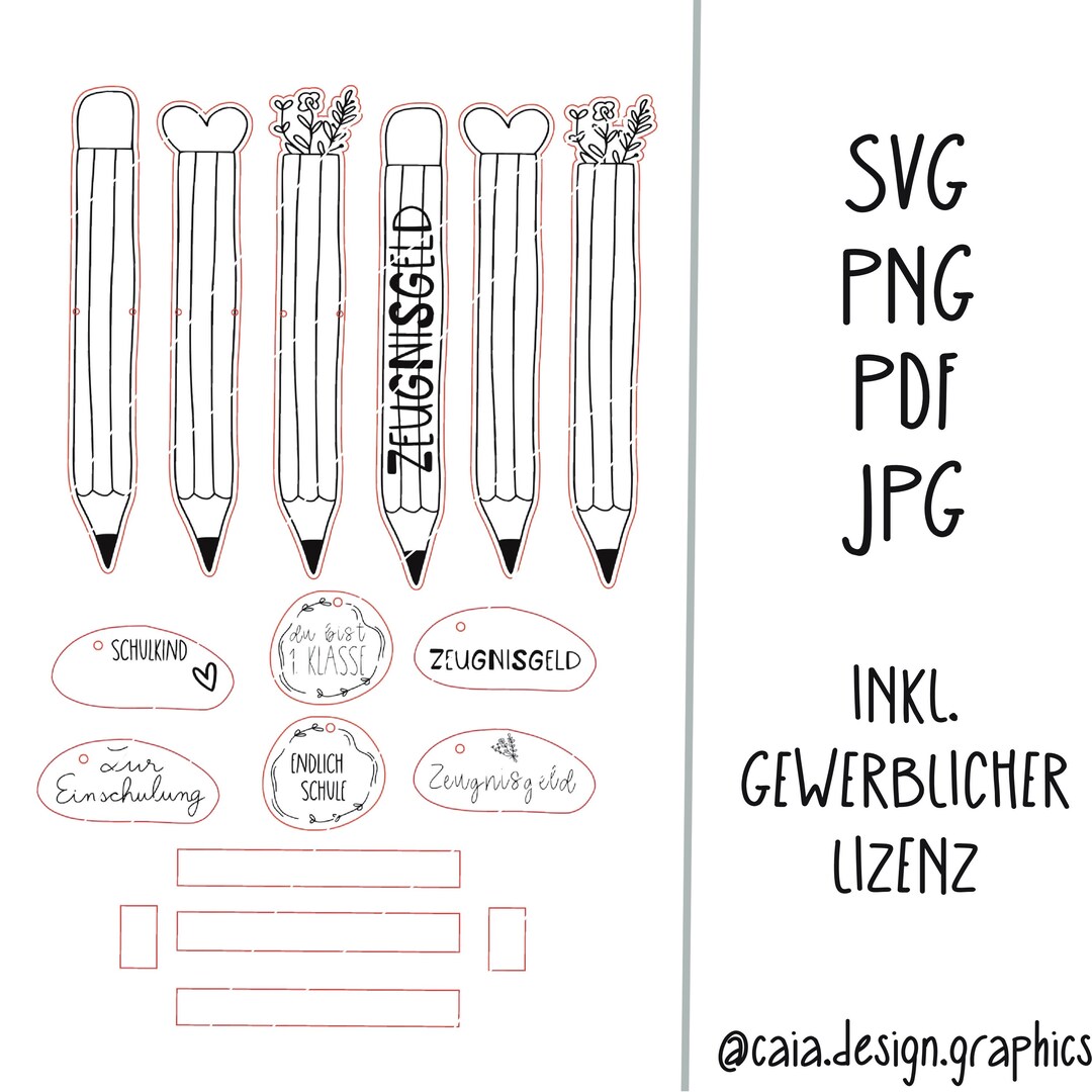 Svg png jpg pdf Stift Einschulung Geschenk Idee laserdatei inkl ...