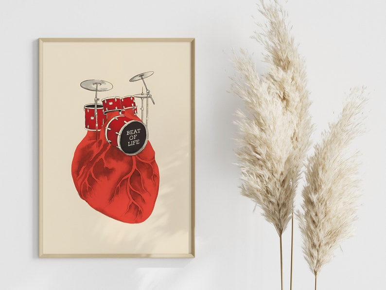 Drummer Heart Art Print | Modern Music Room Decor (digital Download) - Etsy